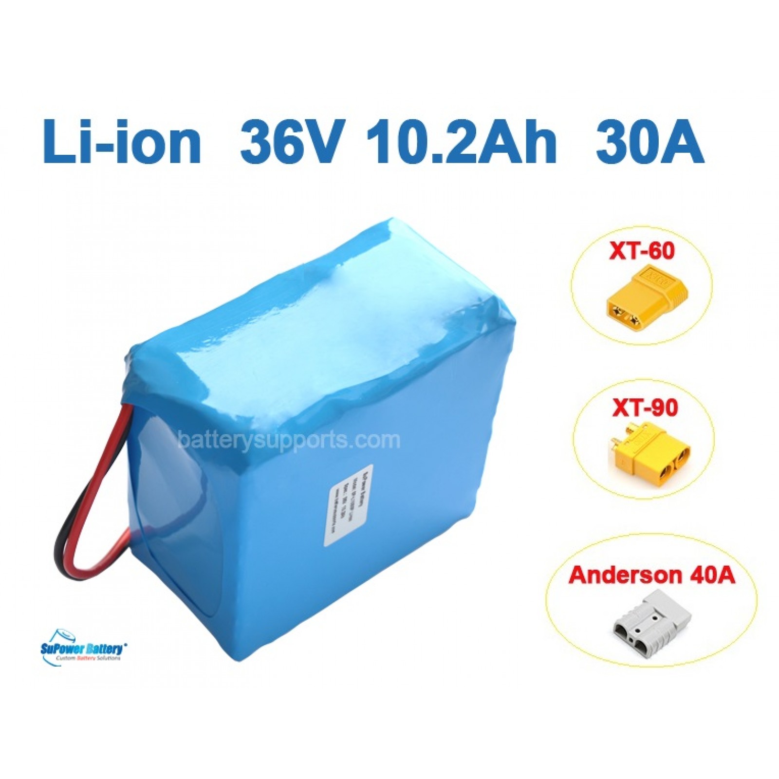 36V 37V 42V 10.2Ah 30A 1000W Lithium Li-ion Battery Pack w/ BMS
